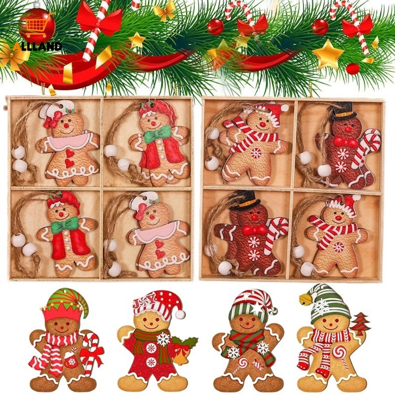 12Pcs Christmas Gingerbread Man Wooden Xmas Tree Hanging Pendants ...