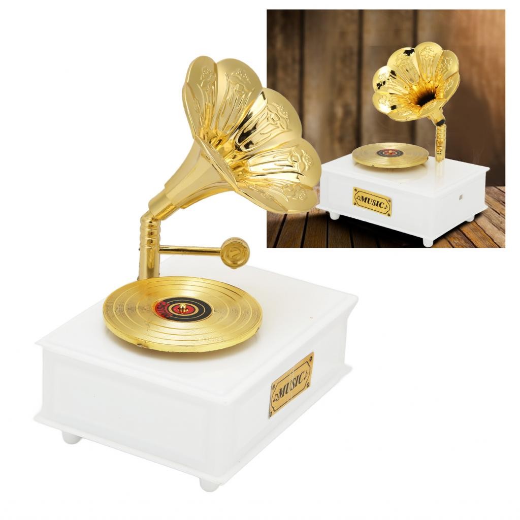 Floorr Phonograph Shape Music Box Classic Gold Trumpet Horn Castle In ...