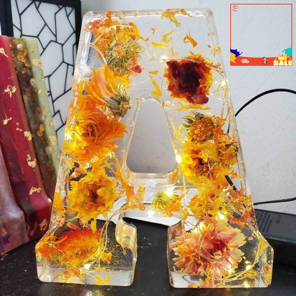 TW-Floral Resin Night Light Handmade Pressed Flowers in Resin Letters ...