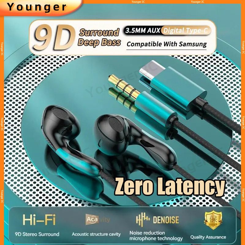 3.5MM AUX Type C Headsets Digital Chip Earphones,360°Surround Sound ...