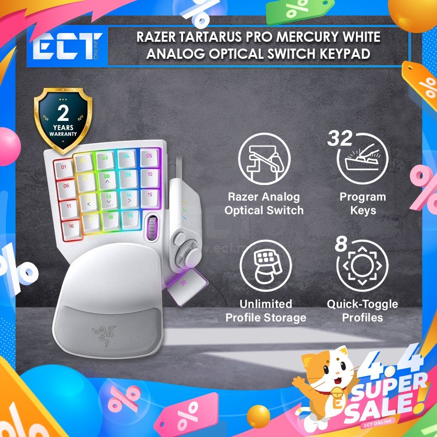 Razer Tartarus Pro Mercury White Analog Optical Switch Keypad with 32 ...