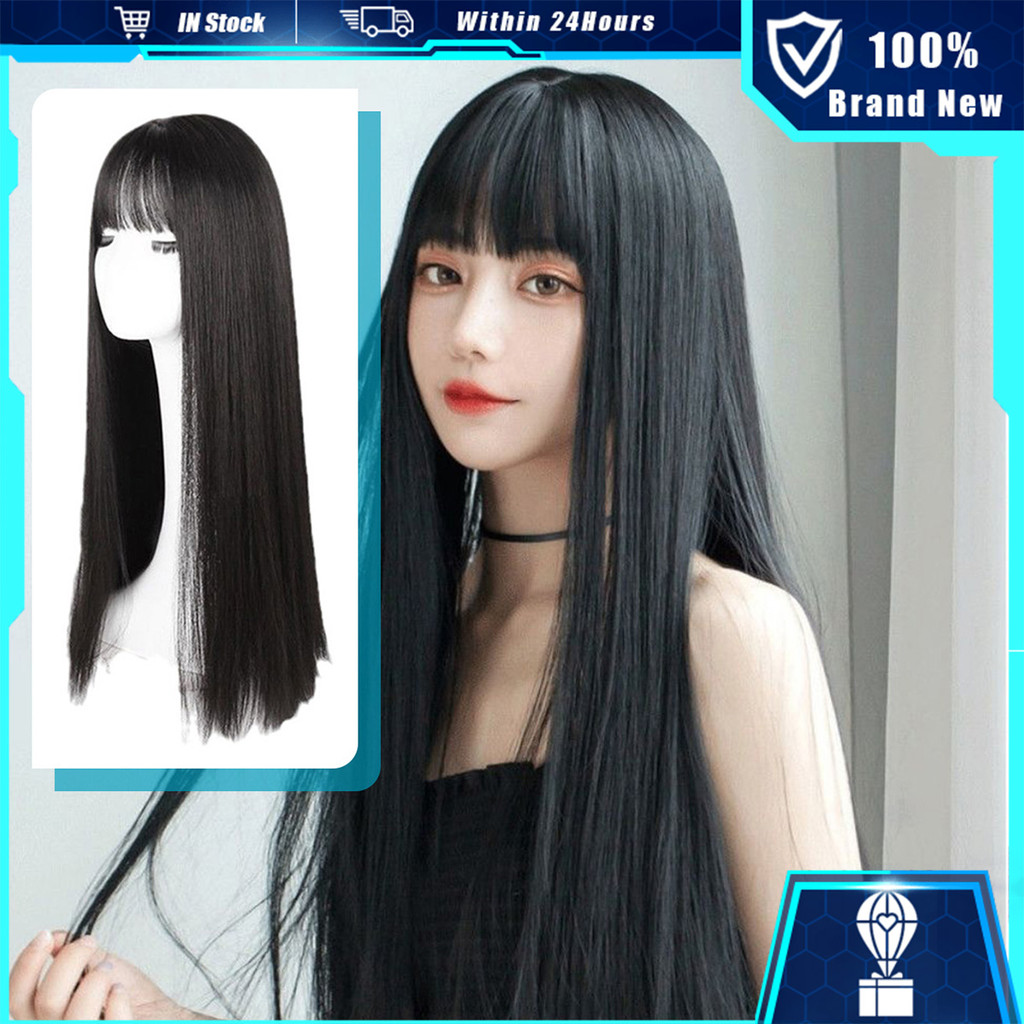 Long Hair Wig For Women With Bangs Female Realistic Cute Medium Length ...