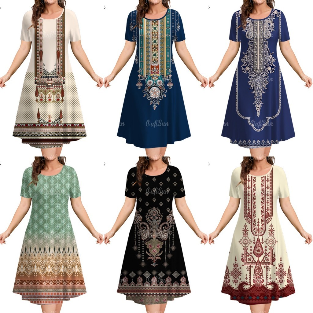 Asean Attire For woMen Loose Large Size Women's Dress Round Neck Short ...