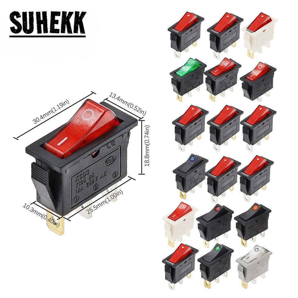 1PCS KCD3 Rocker Switch ON-OFF ON-OFF-ON 2 Position 3Pins Electrical ...