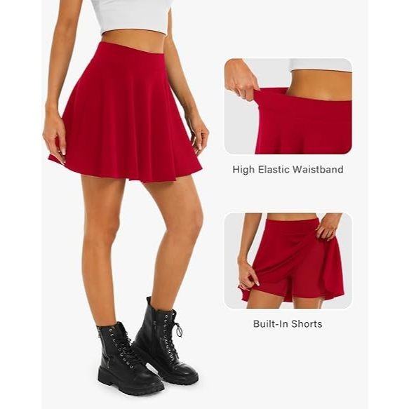 PLAIN 2-IN-1 RED SKORT FOR WOMEN HIGH WAIST PALDA SHORT TENNIS SKATER ...