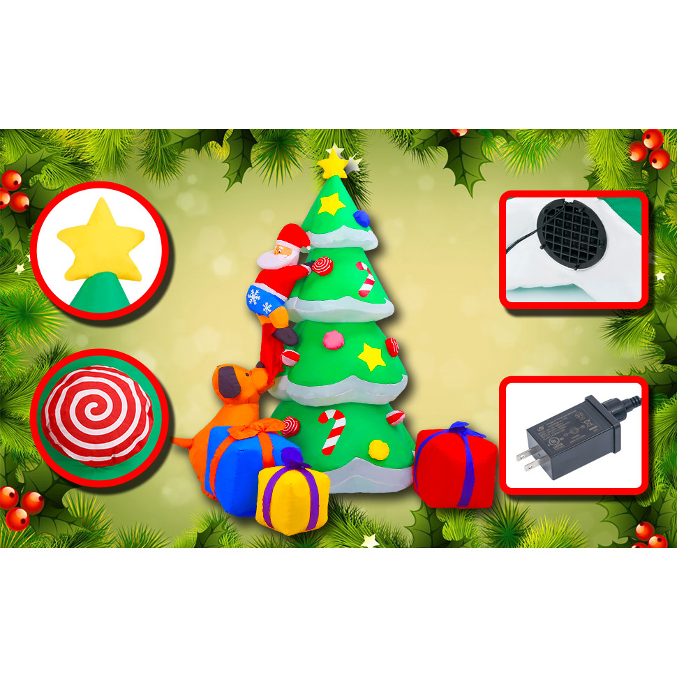 7FT Inflatables Lighted Christmas Tree, Dog Chasing Santa Claus, Blow ...