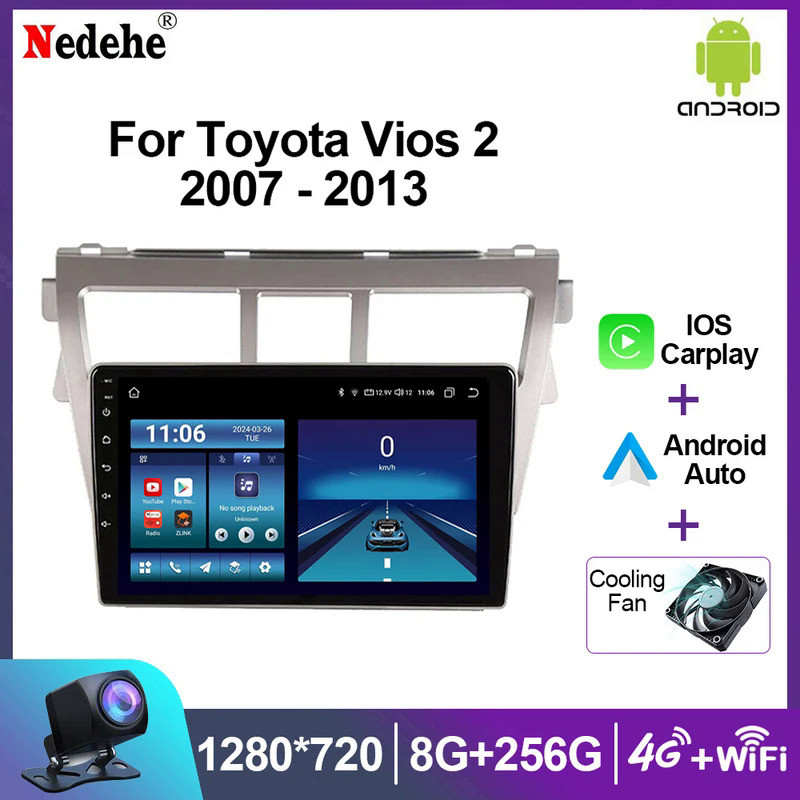 2 Din Android 14 Multimedia Video Player For Toyota Vios Yaris 2007 ...