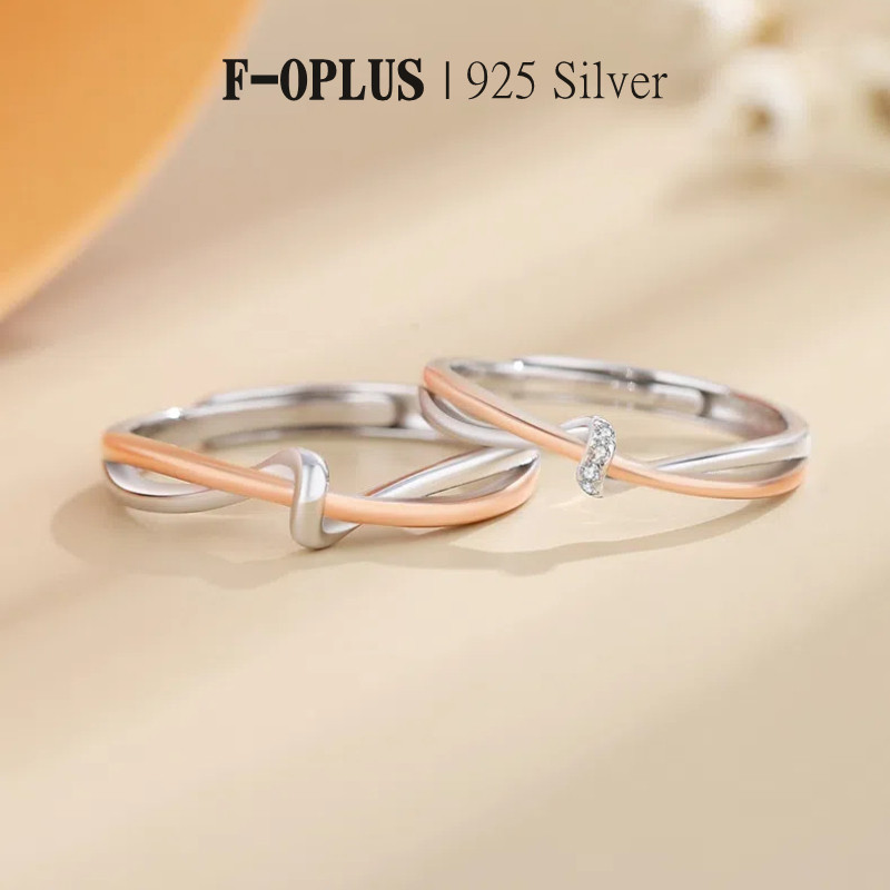 F-OPLUS | Silver 925 Couple Ring Adjustable Engagement Wedding Ring ...