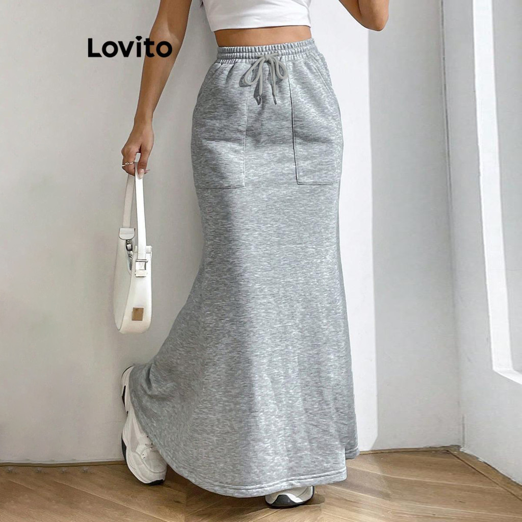 Lovito Women Casual Plain Pocket Drawstring Skirt LNL62154 | Shopee ...