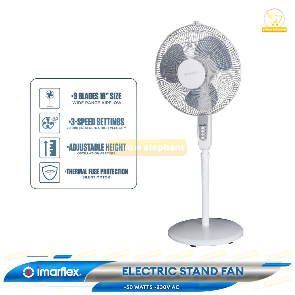 Imarflex IF-322W 16" Stand Fan WHITE 50W - Yellow Elephant | Shopee ...