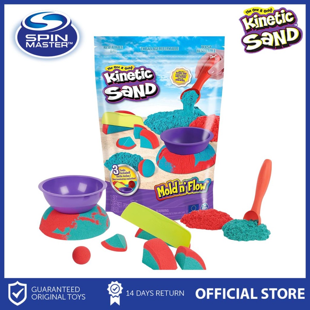 Kinetic Sand Mold n’ Flow, 1.5lbs Red and Teal Play Sand, with 3 Tools ...