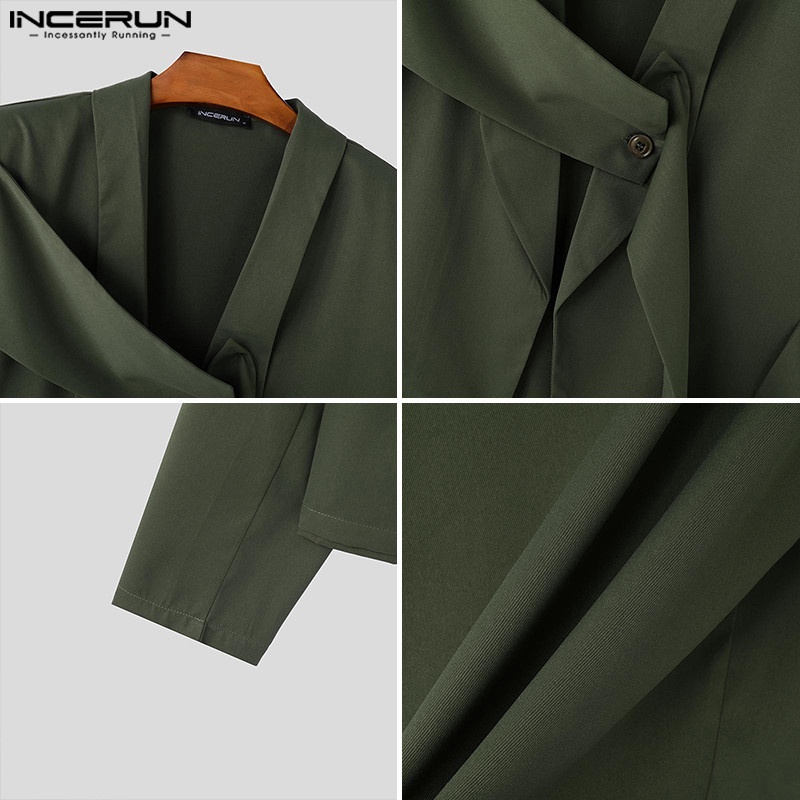 INCERUN Men Korean Casual Deconstructed Design Solid Color Long Sleeve ...