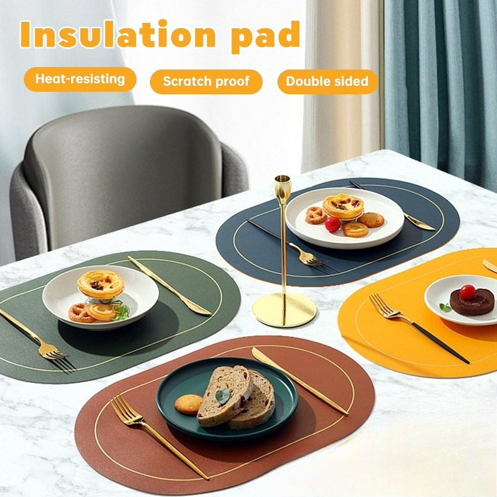 【Nordic Style】Dual-Color PU Leather Placemat Oval Waterproof Oil ...