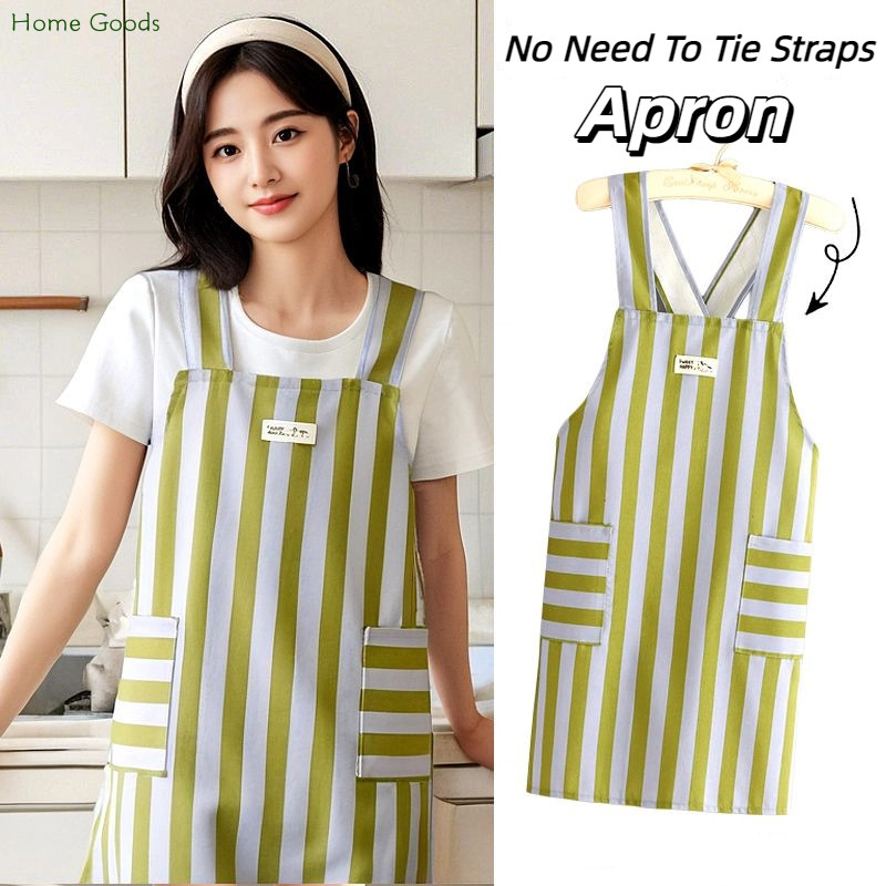 Small Fresh Striped Canvas Apron Home Kitchen Cooking Anti-staining ...