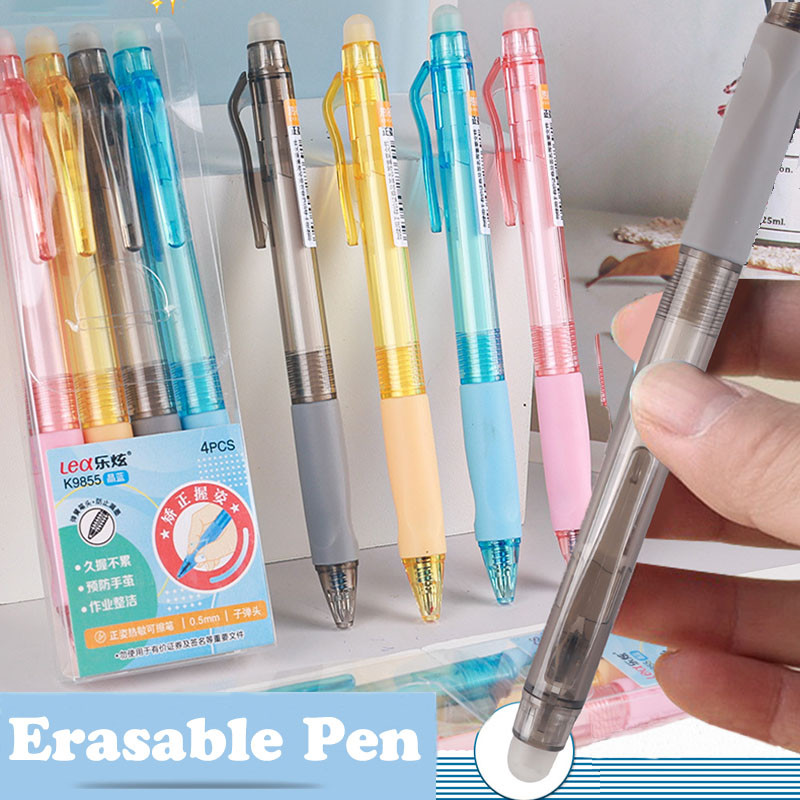 4Pcs/Set Erasable Pen 0.5mm Black/Blue Ink Quick Dry Soft Hold Writting ...