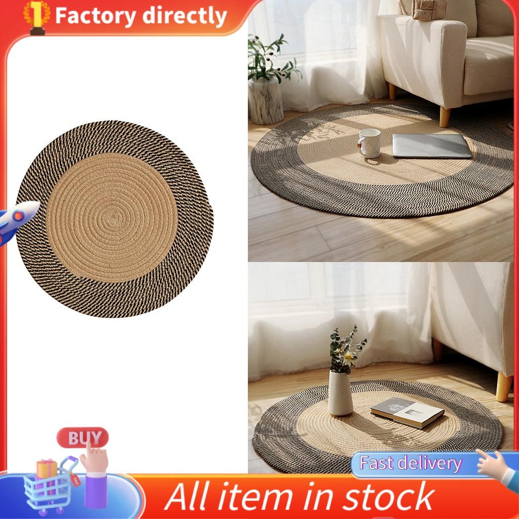 Japanese Style Woven Carpet Jute Round Floor Mat Simple Coffee Table ...