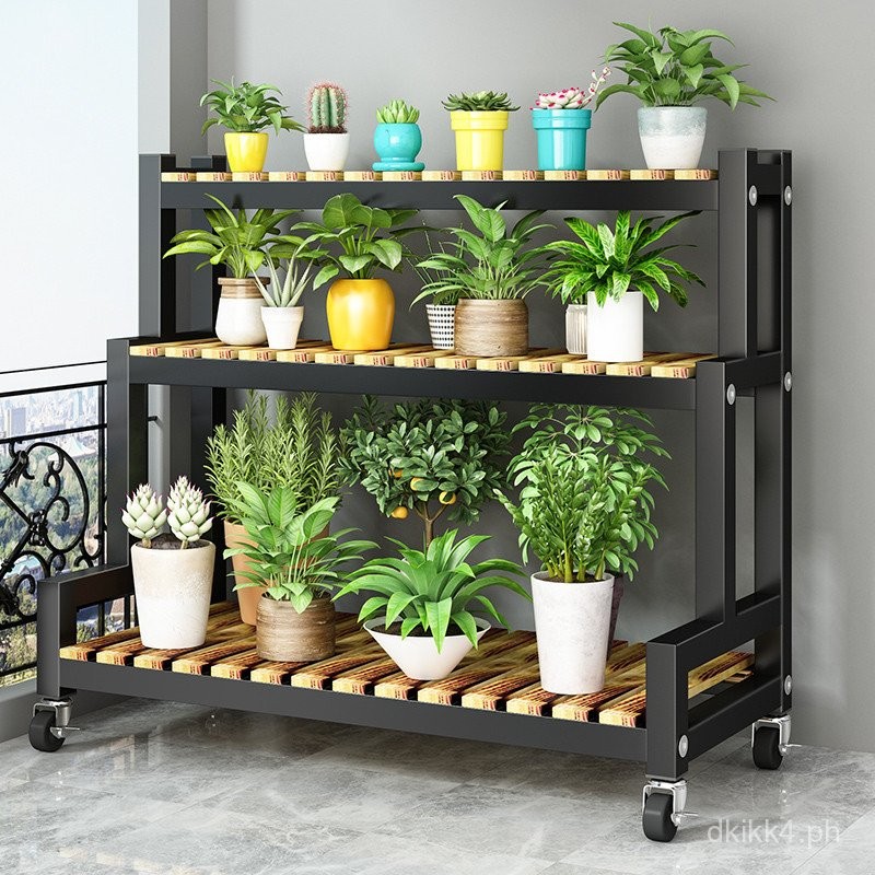 Solid Wood Flower Rack Living Room Floor-Standing Multi-Layer Iron ...