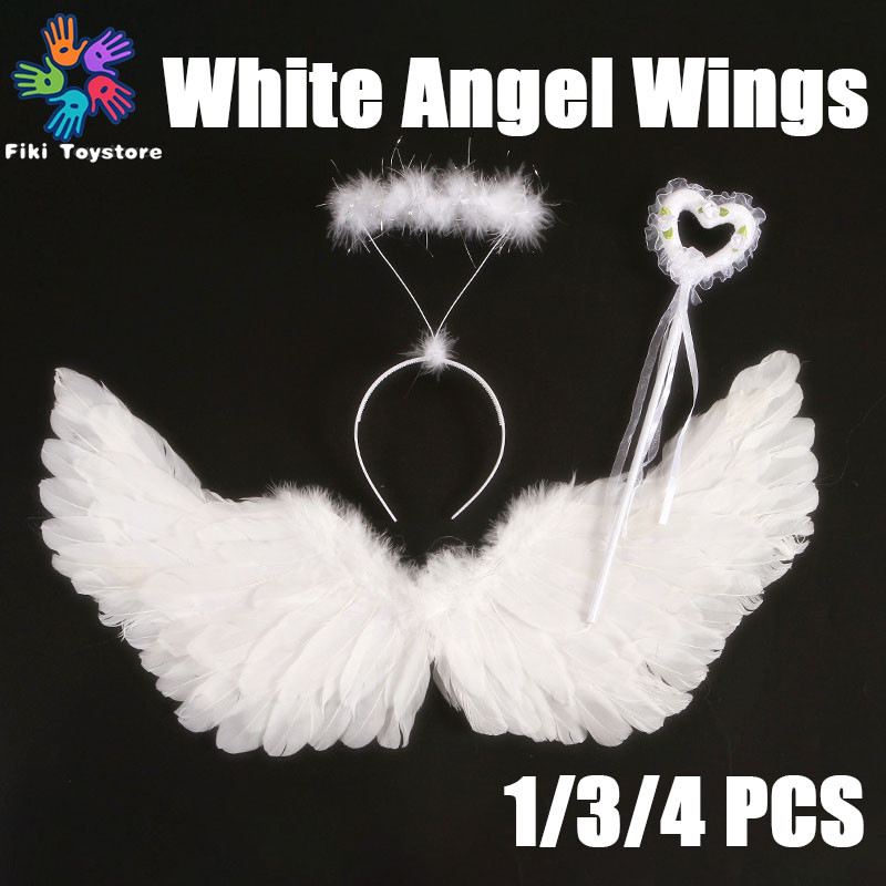White Feather Angel Wing Wand and Halo Stage Halloween Wings Prop White ...