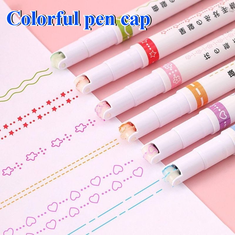 6pcs Line Shaped Highlighter Pen Multi Color Roller Tip Curve Liner ...