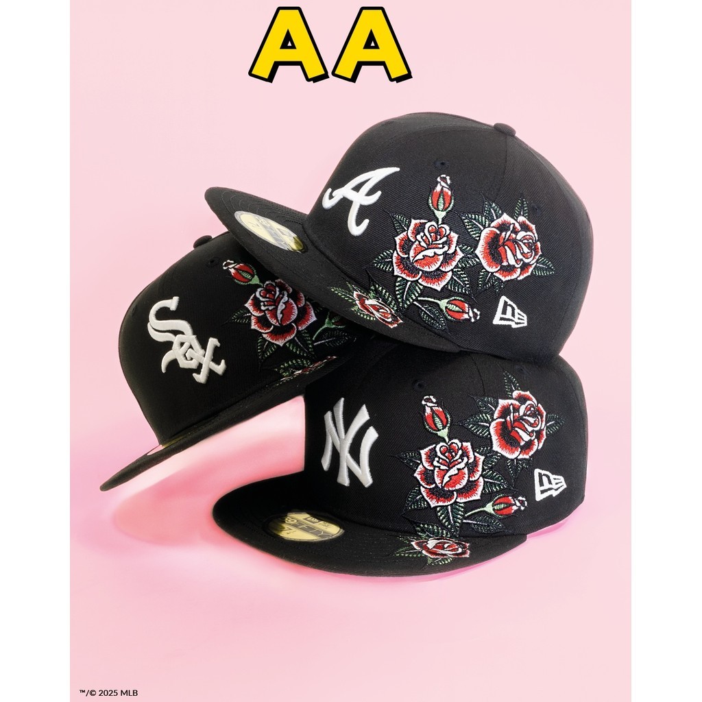 MLB New York Yankees Roses Embroidered Logo Black Fitted Hat Fully ...