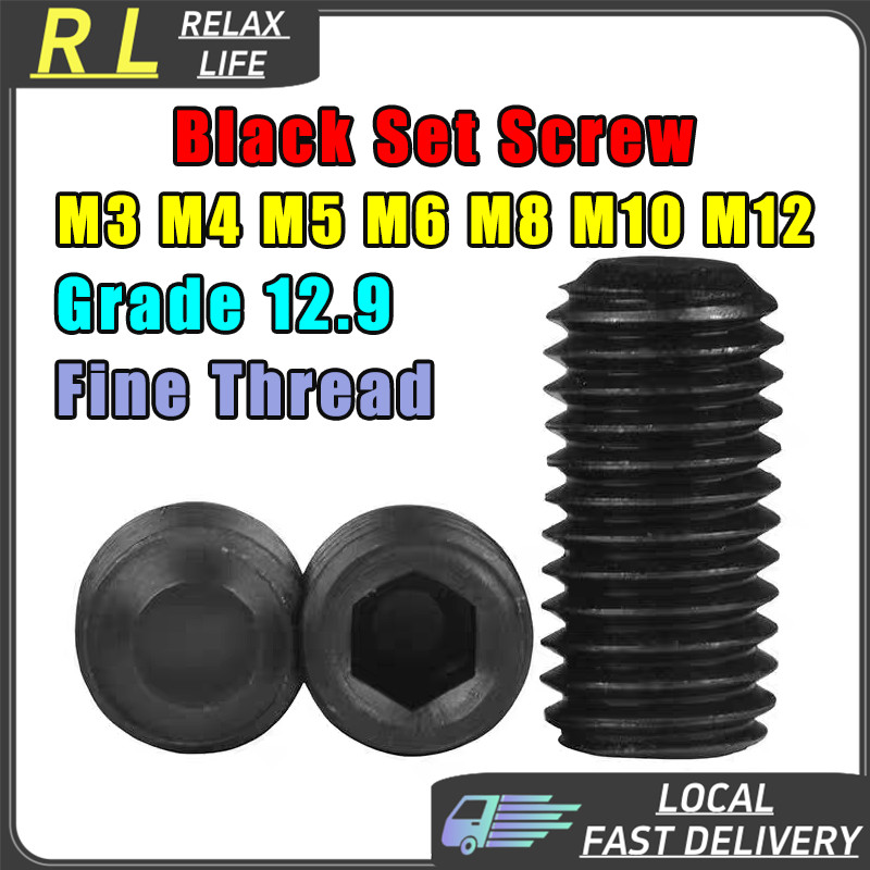 [RL] Fine Thread M3 - M14 Set Screw Blakc Grub Hex Socket Screws Insert Nut 0.35 0.5 0.75 1.0 1. ...