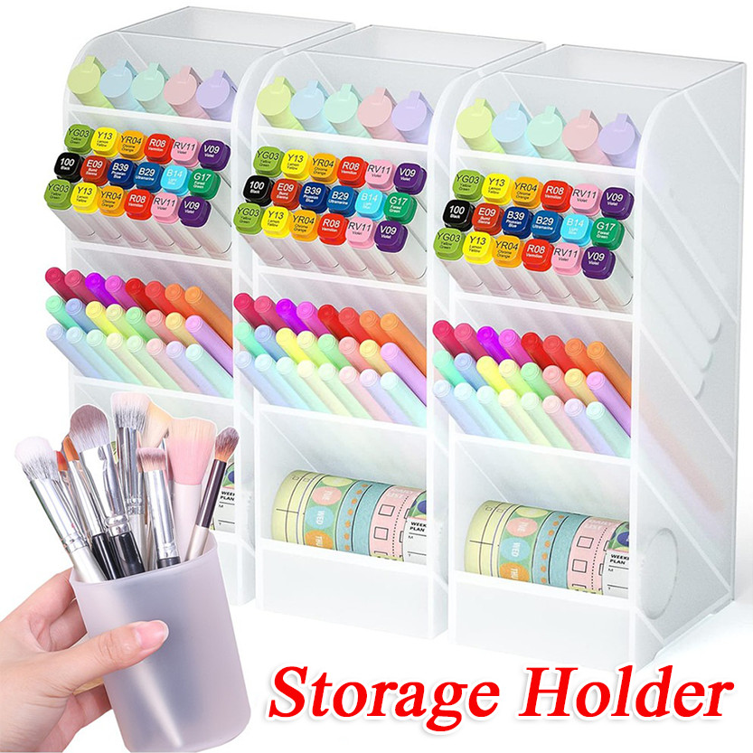 4 Grid Pen Pencil Holder / Pencil Makeup Brush Storage Box / Oblique ...