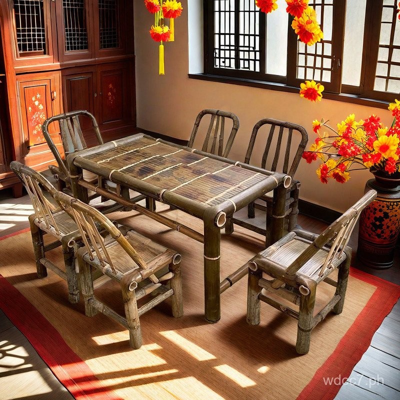 Chinese Style Old-Fashioned Table Bamboo Table and Chair Full Set ...
