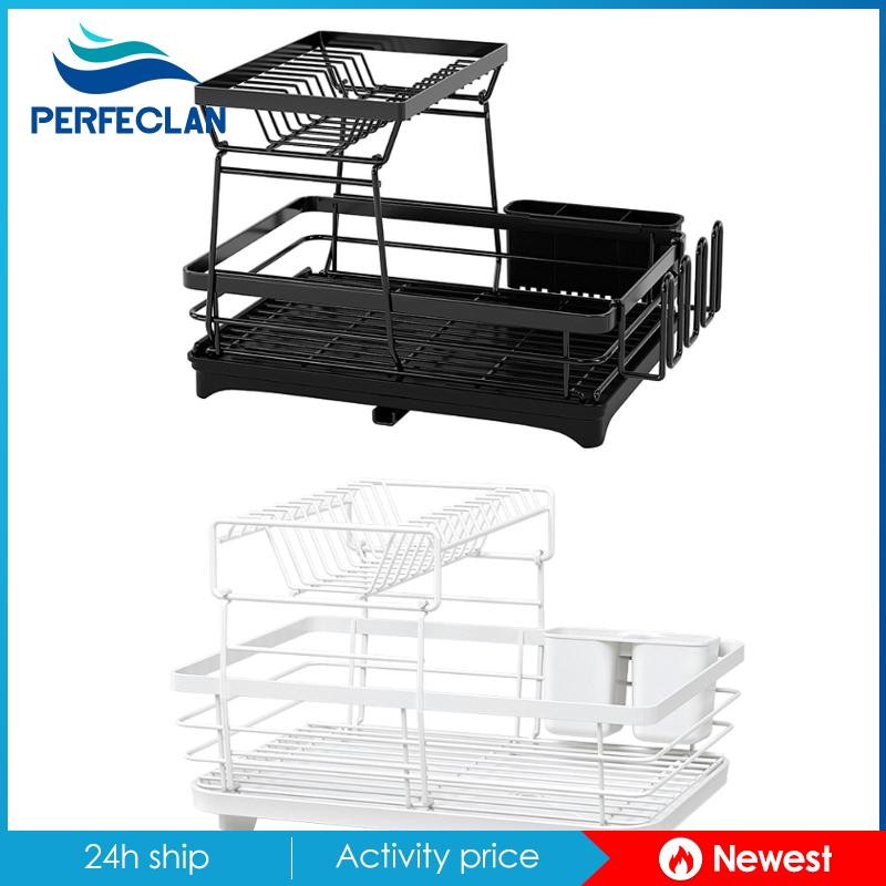 [Perfeclan] 2 Tiers Dish Rack Dish Drainer Organizer Kitchen Metal ...