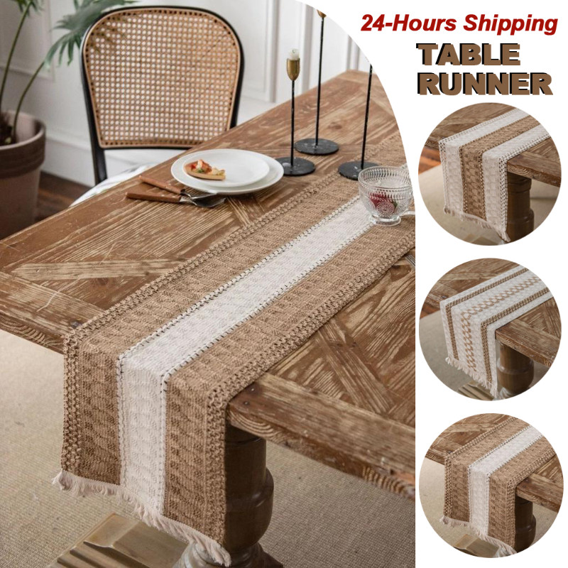 Table Runner Cotton Linen Table Flag Two-color Braid Kitchen Long Table ...