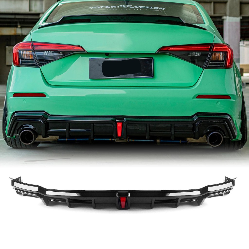 YOFER Rear Bumper Diffuser Lip With LED Brake Light For Honda Civic ...