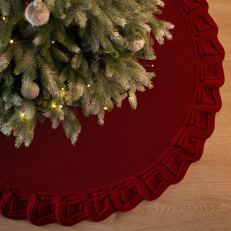 Red Christmas Tree Skirt, Luxury Knitted Thick Rustic Tree Skirt Xmas ...
