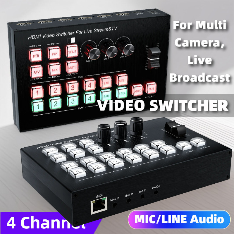4 Channel HDMI Video Live Stream Switcher - 1080P 60Hz Video Mixer for ...