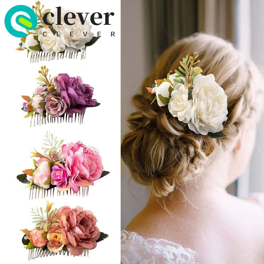 CLEVER Flower Hair Comb Elegant Bridal Hairpin Headwear Flower Leaf ...
