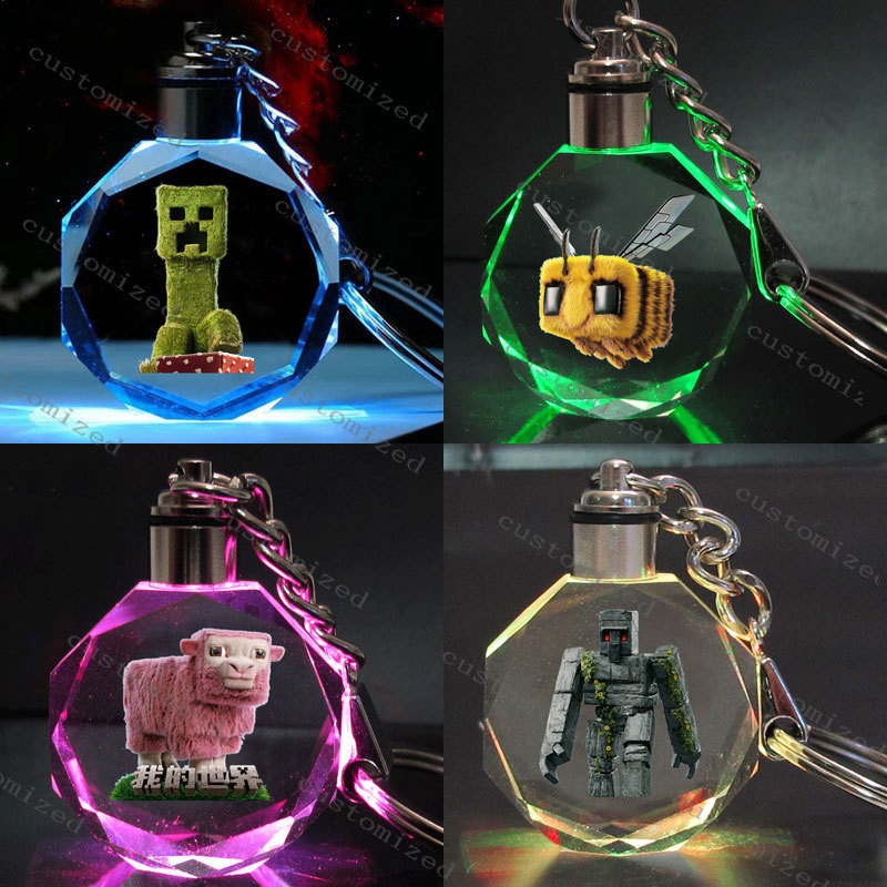 Minecraft Movie Merchandise Luminous Keychain Steve Iron Puppet Crystal ...