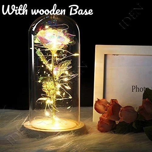 rose lamp led led light rose artificial in glass dome On Wooden gifts ...
