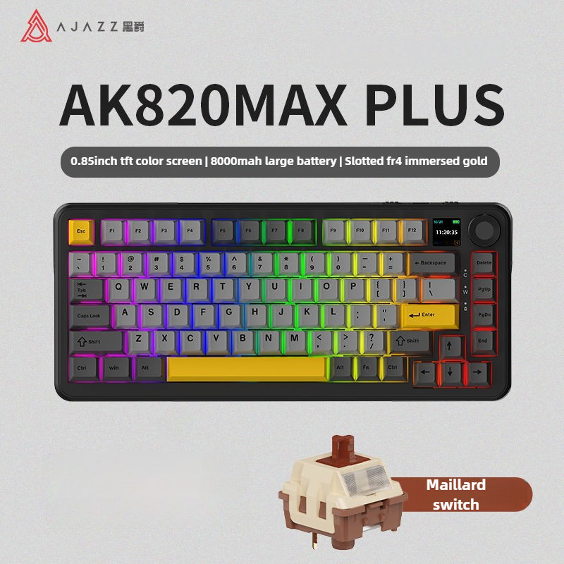 Ajazz AK820 MAX Plus 8000mAh Tri Mode Wireless Mechanical Keyboard Hot Swappable RGB Silent ...
