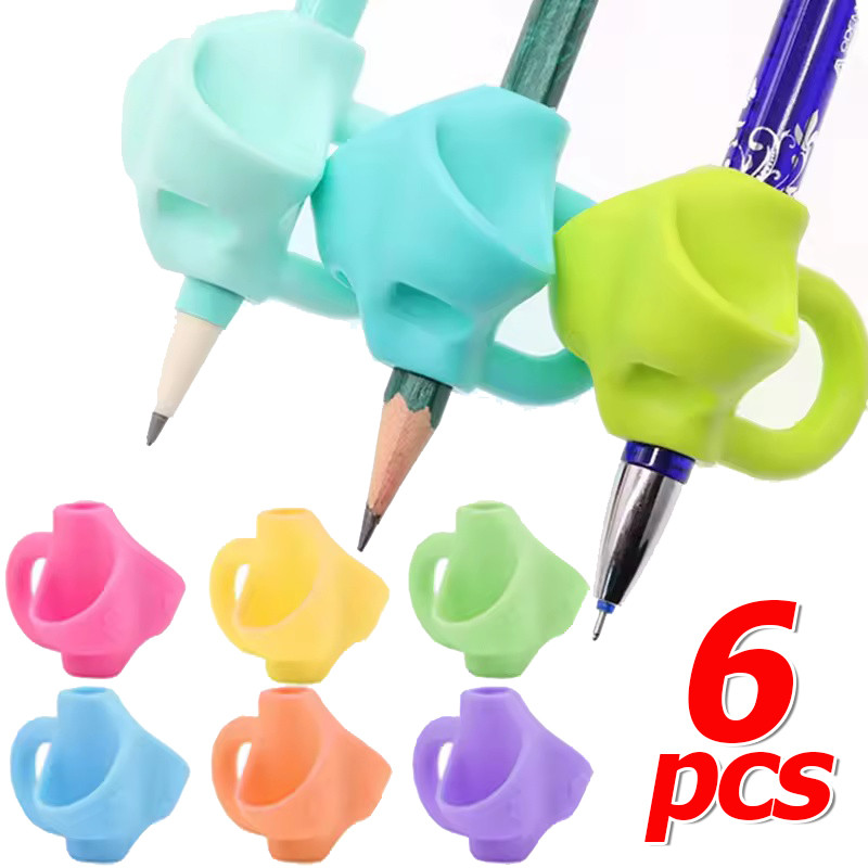 1/6Pcs Silicone Pencil Grips - Three Fingers Fixed Handwriting Posture ...