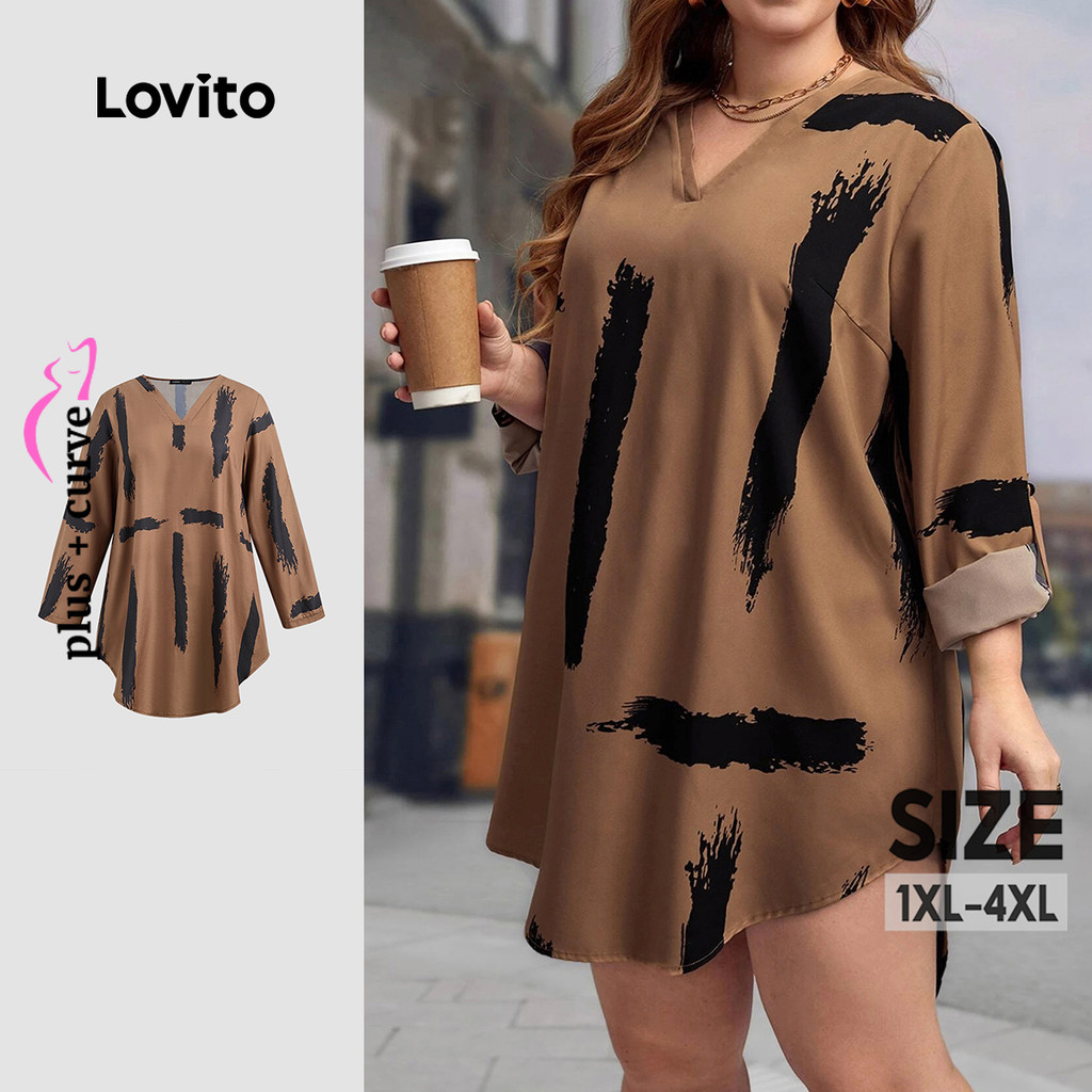 Women Plus Size Curve Dress Casual Geometric Colorblock Dress LBL13296 ...