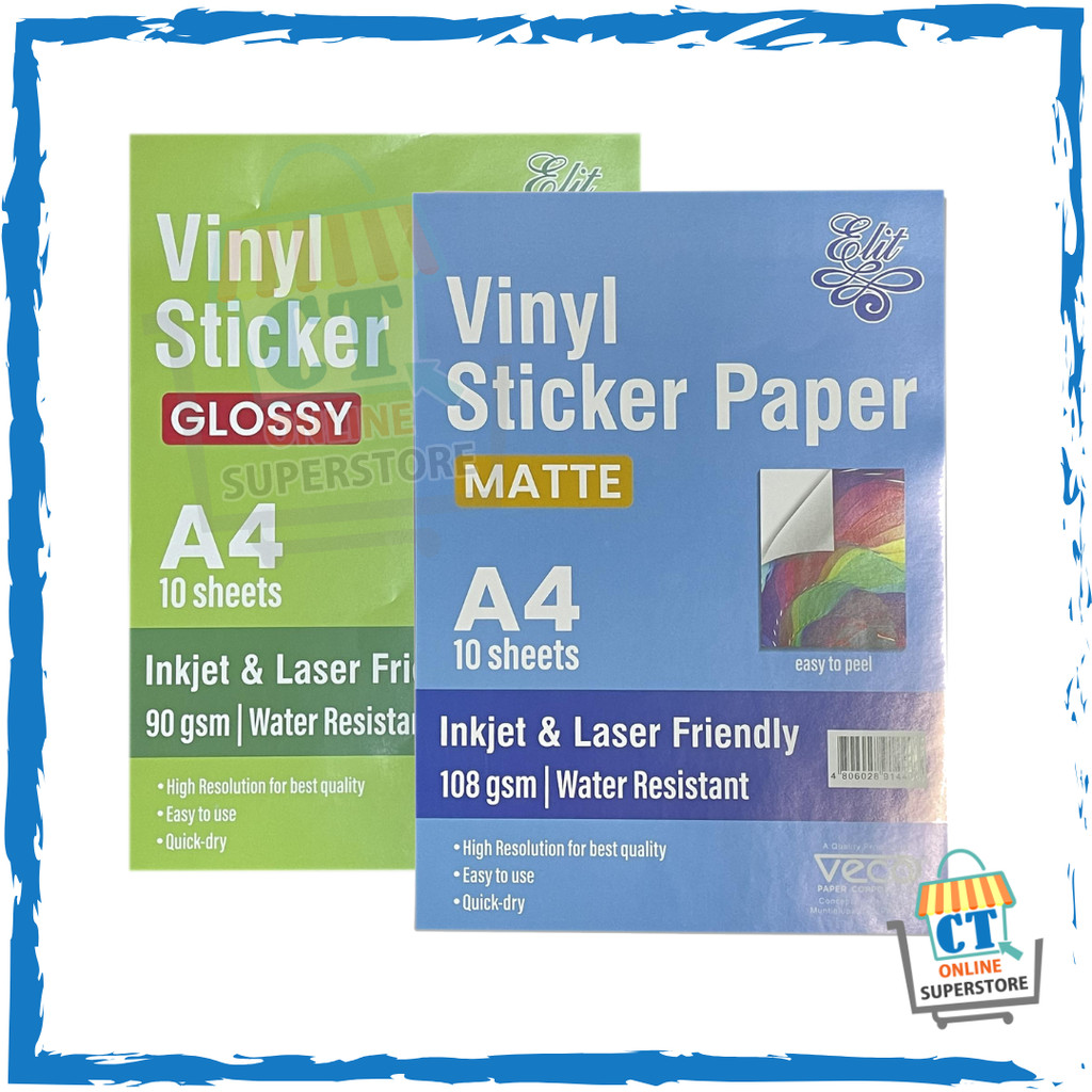 Veco Vinyl Sticker Paper 180gsm A4 10 sheets Water Resistant | Shopee ...
