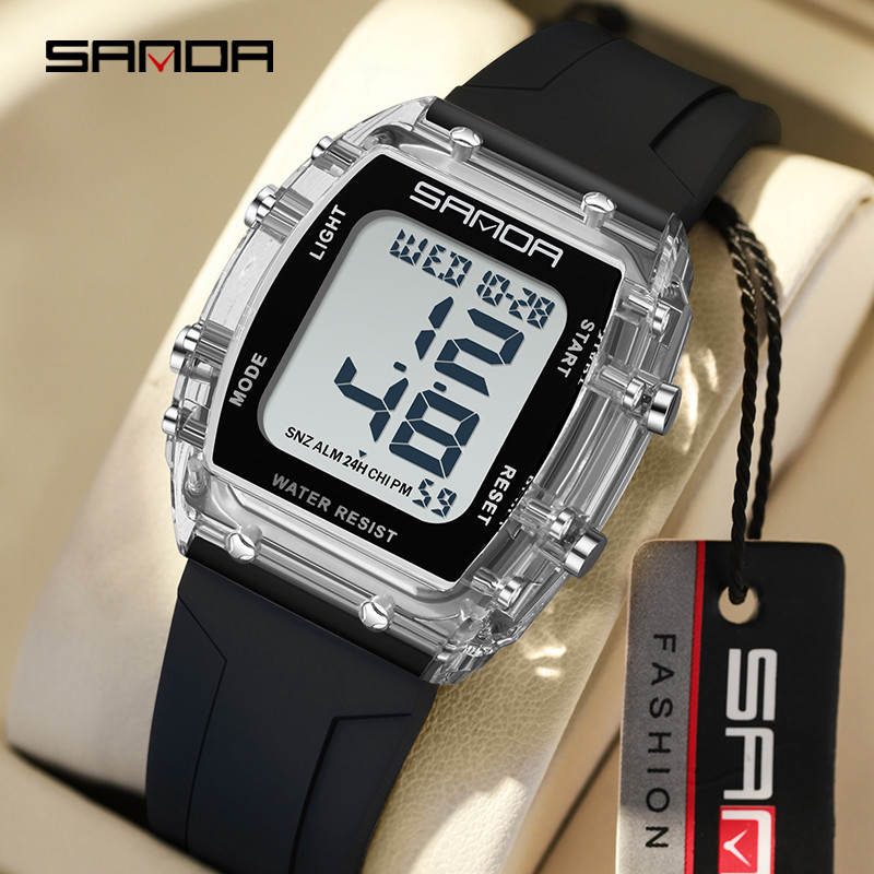 SANDA Solid Color Transparent Dial Multifunctional Timing Watch Outdoor ...