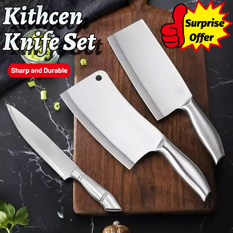 Kitchen Knife Set 3Pcs Japanese Style Cleaver Chopping Knife Chef Knife ...