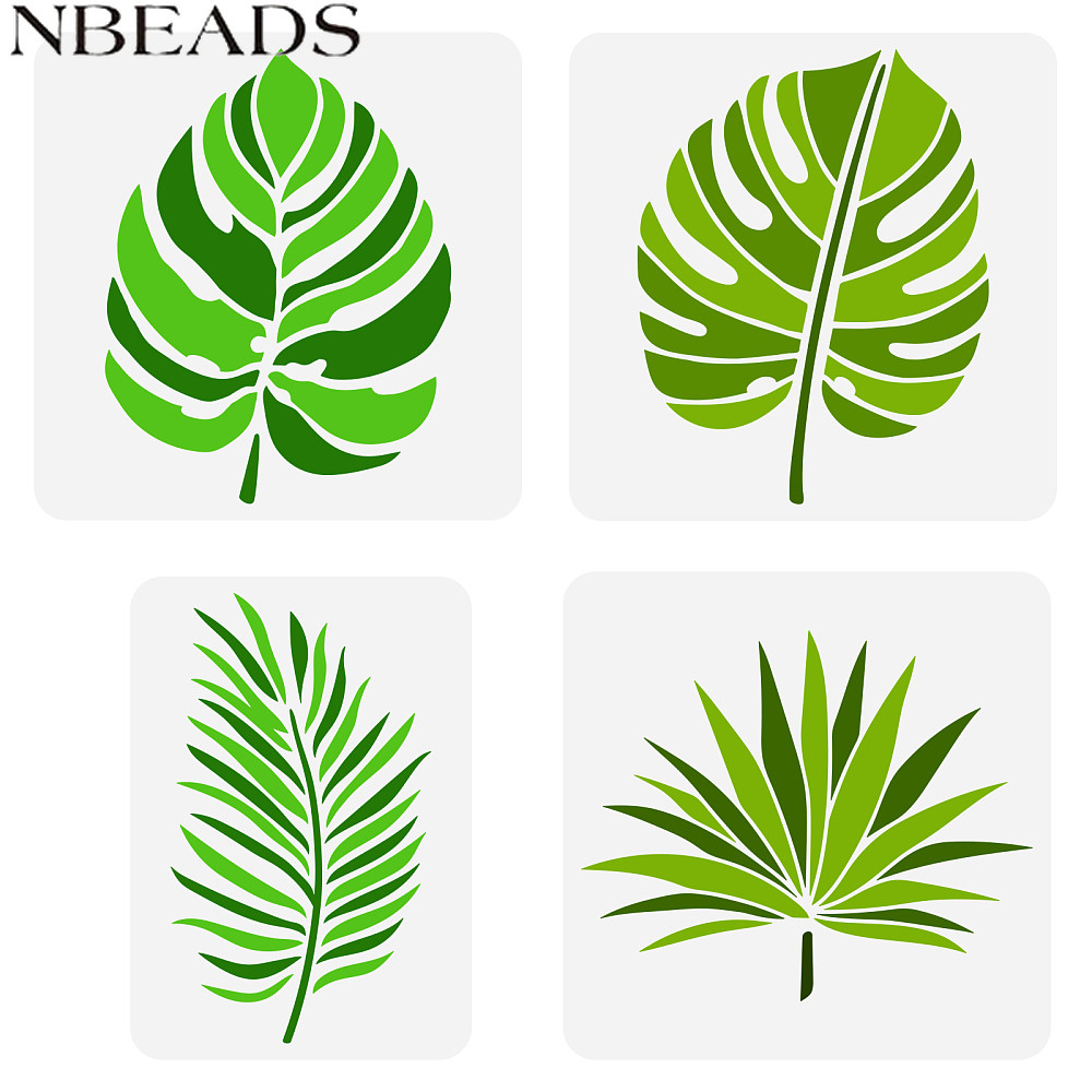 1Set 4 Pcs Tropical Leaf Stencils 2 Sizes Fern Leaf Stencil Template ...