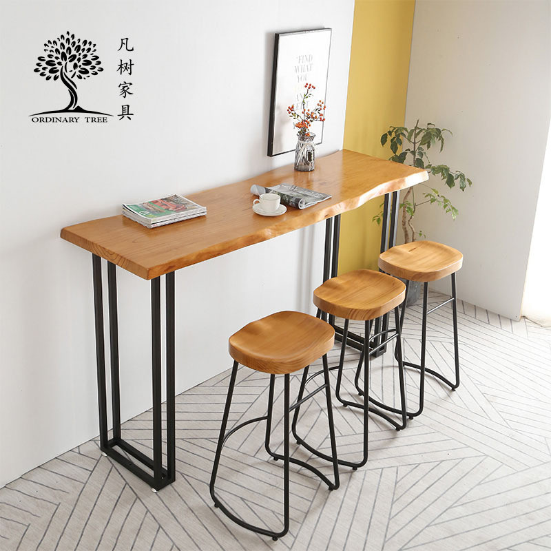 Solid Wood Bar Table and Chair Combination Coffee Shop Bar Milk Tea ...
