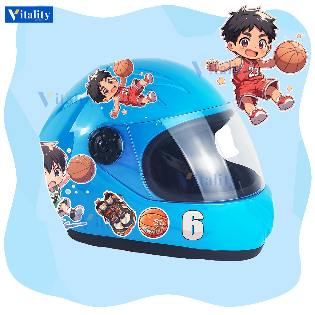 Blue Helmet Full Face For Kids Boys Motorcycle DIY Cute Basketball ...