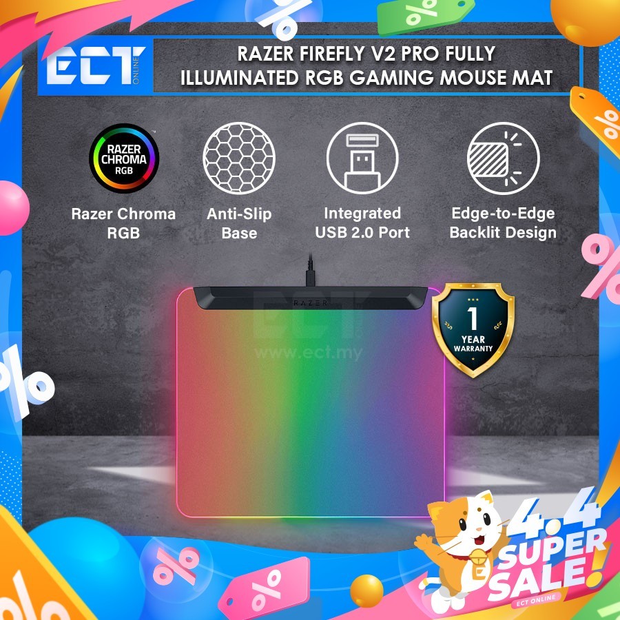 Razer Firefly V2 Pro Fully Illuminated RGB Gaming Mouse Mat (RZ02 ...