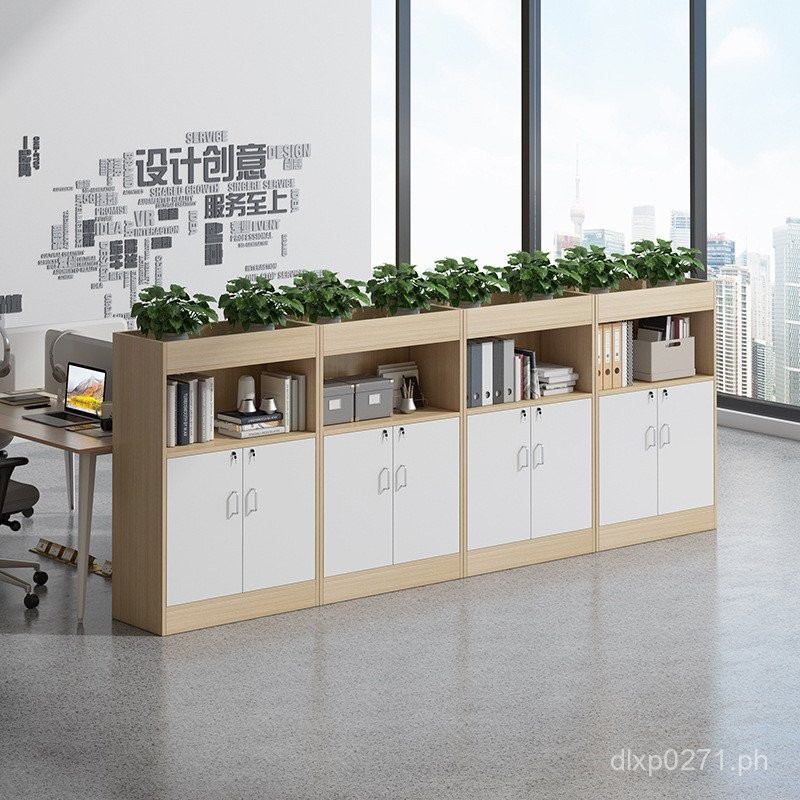 Double-Sided Lockable Wooden Partition Cabinet Office Long File Cabinet ...