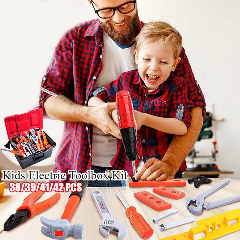 Kids Electric Toolbox Kit Engineer Pretend Play Drill Screwdriver ...