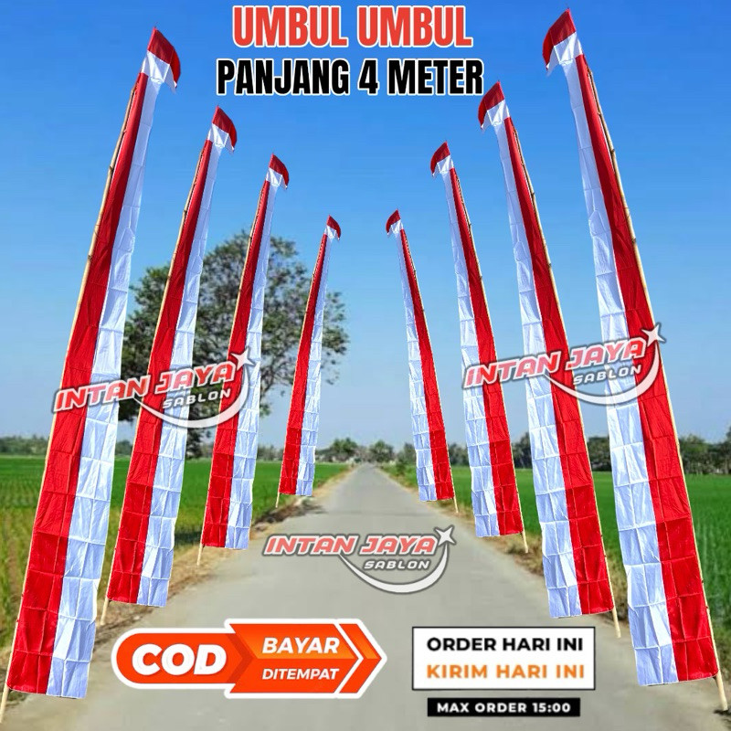 MERAH [ MaksQ ] BENDERA UMBUL UMBUL RED AND WHITE FILLED 20 PCS (1 KODI ...
