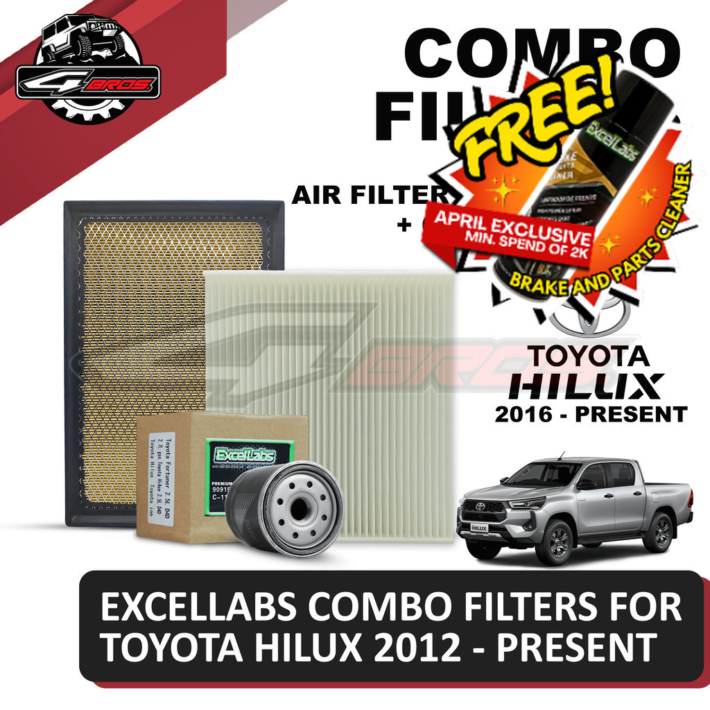 COMBO FILTER SET for Toyota Hilux 2016 to Present - ( Air Filter + Cabin Filter + Oil Filter ...