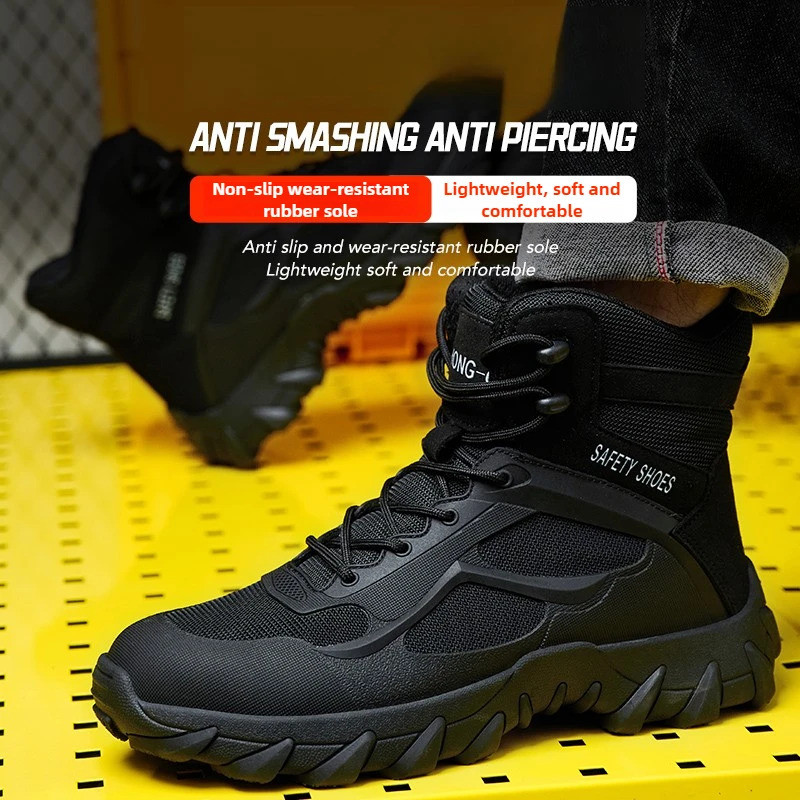 Construction High Safety Shoes For Men Anti Puncture Black Security ...